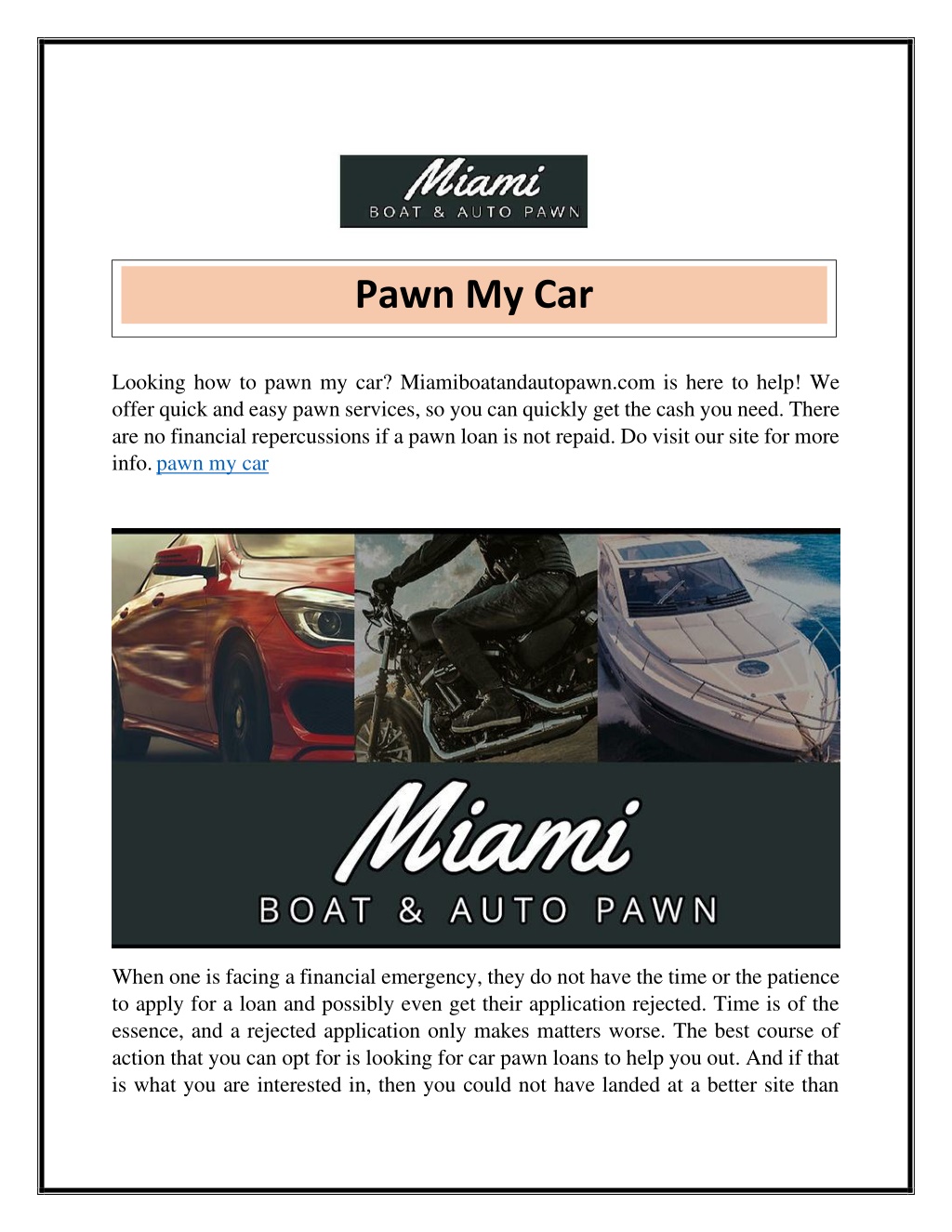 PPT - Pawn My Car Miamiboatandautopawn PowerPoint Presentation, free ...