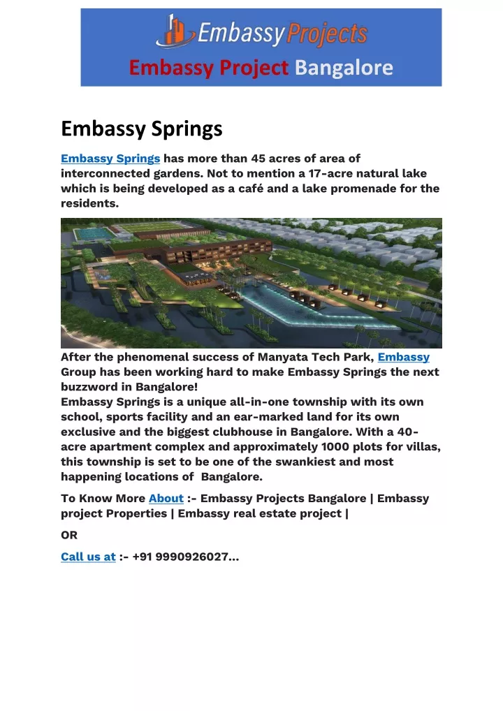 PPT - Embassy Springs | Top Best Embassy Real estate project and ...