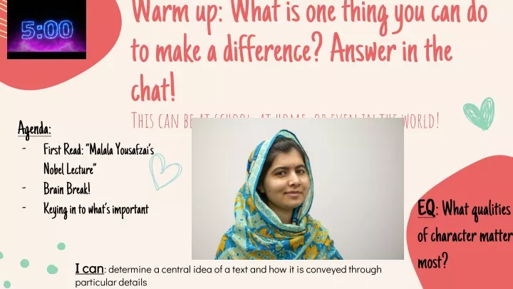PPT - Malala Day 1 SMITH 6th grade language arts q2 week 9 PowerPoint ...