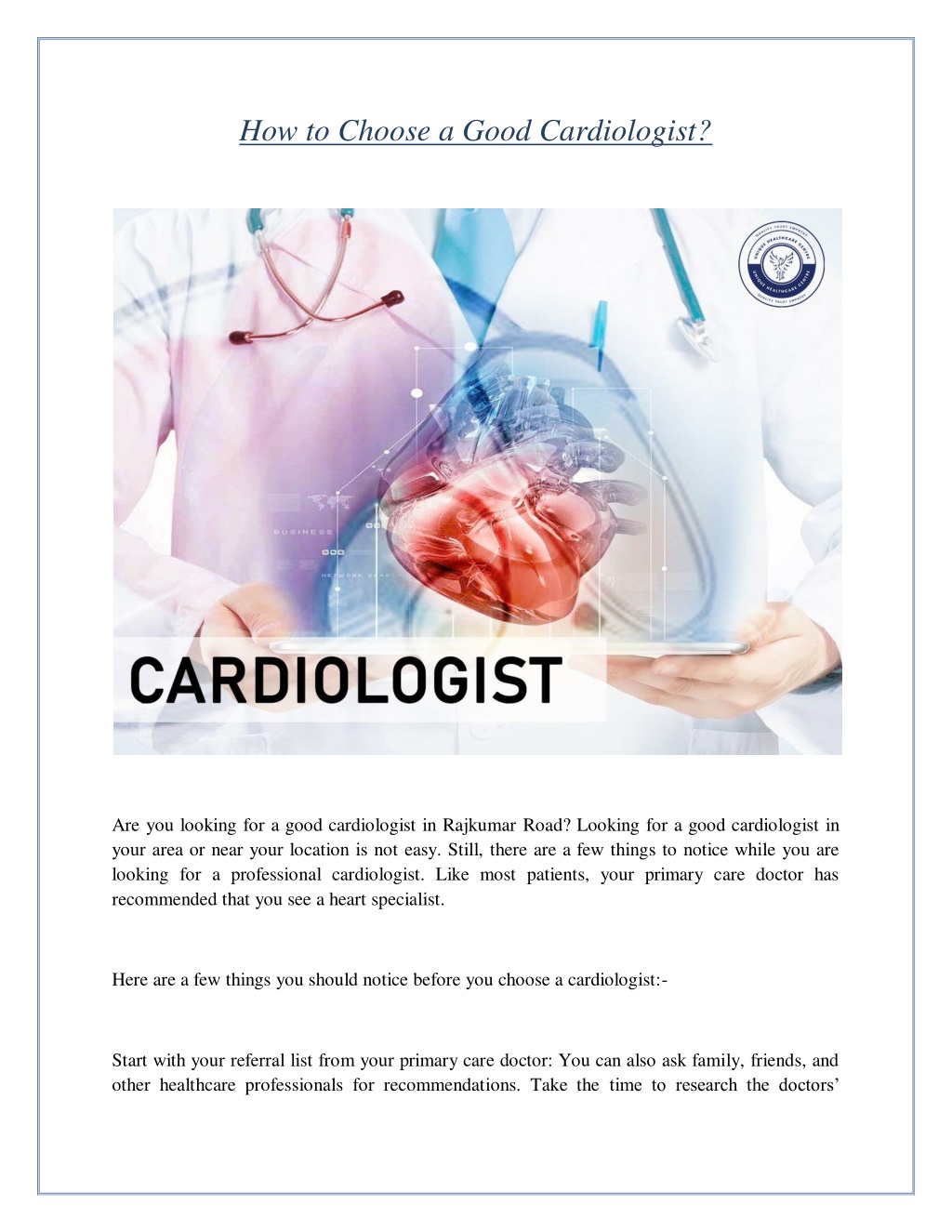 Ppt How To Choose A Good Cardiologist Powerpoint Presentation Free