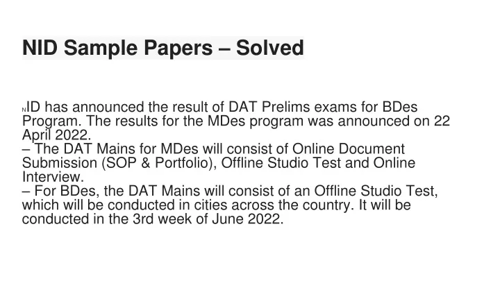 PPT - NID Sample paper ppt PowerPoint Presentation, free download - ID ...