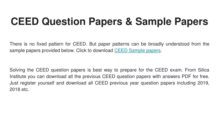 PPT - CEED Question Papers _ Sample Papers PowerPoint Presentation, free download - ID:11632957