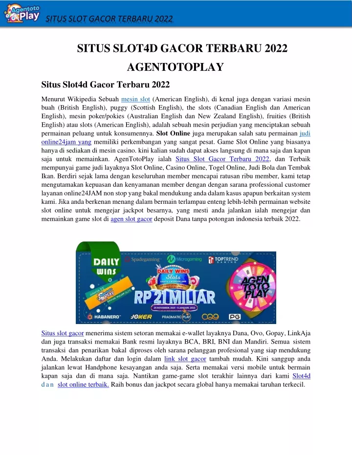 PPT - SITUS SLOT GACOR TERBARU 2022 - AGENTOTOPLAY PowerPoint ... PPT - SITUS SLOT GACOR TERBARU 2022 - AGENTOTOPLAY PowerPoint ...