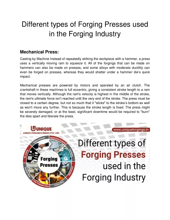 PPT - Unique Forgings - Different types of Forging Presses used in the ...