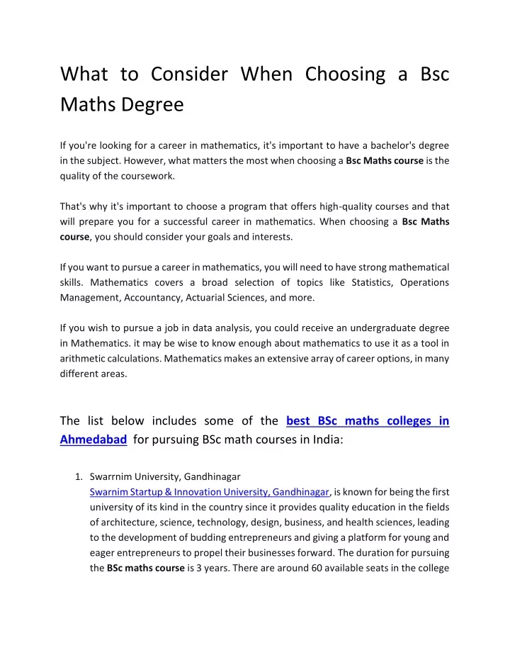 PPT - What to Consider When Choosing a Bsc Maths Degree PowerPoint ...