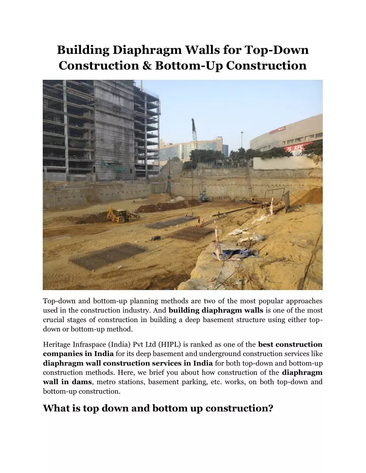 PPT - Building Diaphragm Walls for Top-Down Construction & Bottom-Up ...