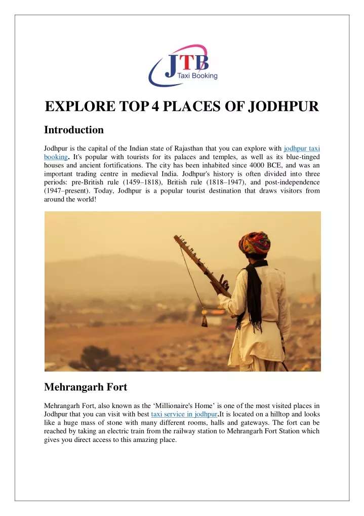 PPT - EXPLORE TOP 4 PLACES OF JODHPUR PowerPoint Presentation, free ...