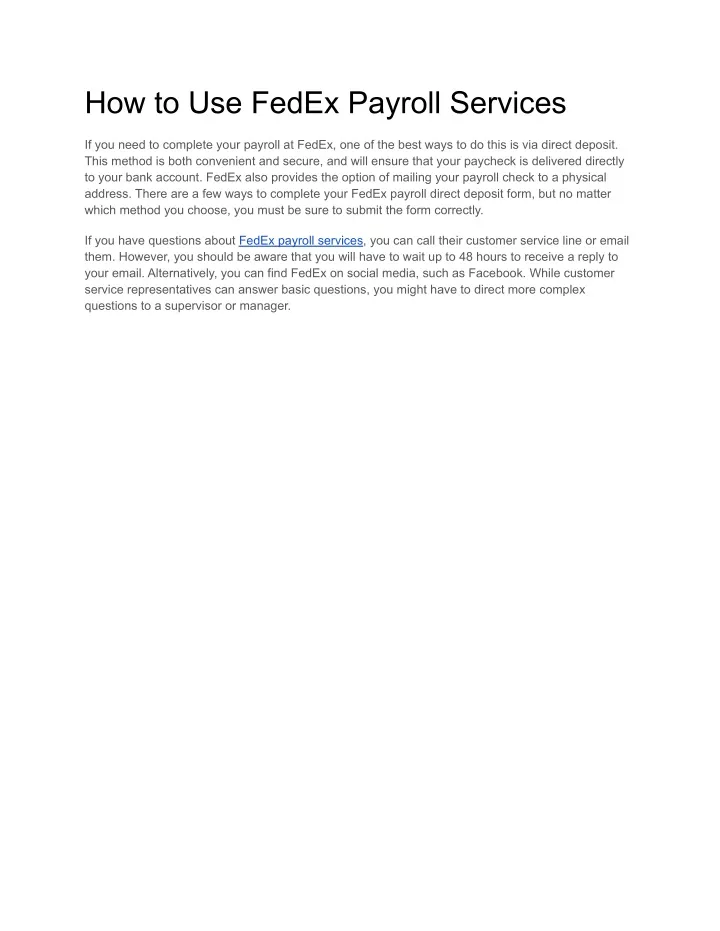PPT - How to Use FedEx Payroll Services PowerPoint Presentation, free ...