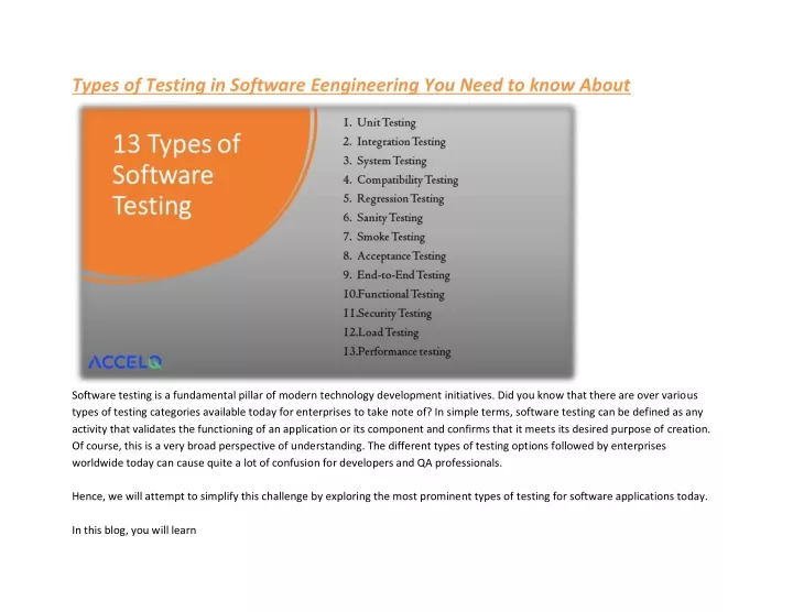 PPT - Types of Testing in Software Eengineering You Need to know About ...