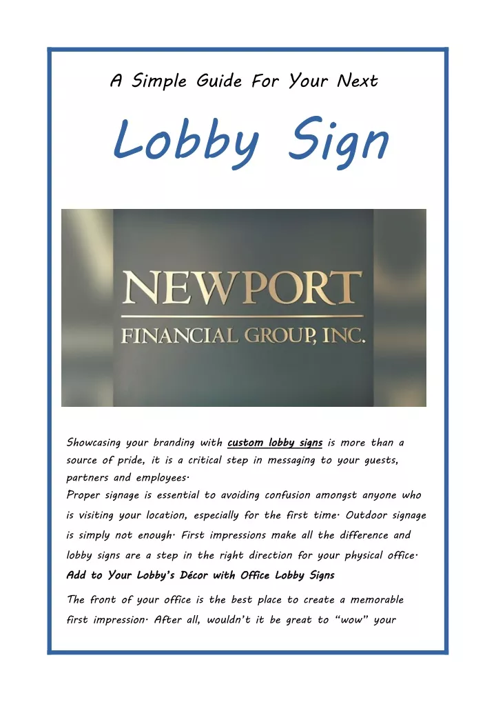 PPT - A Simple Guide For Your Next Lobby Sign PowerPoint Presentation ...