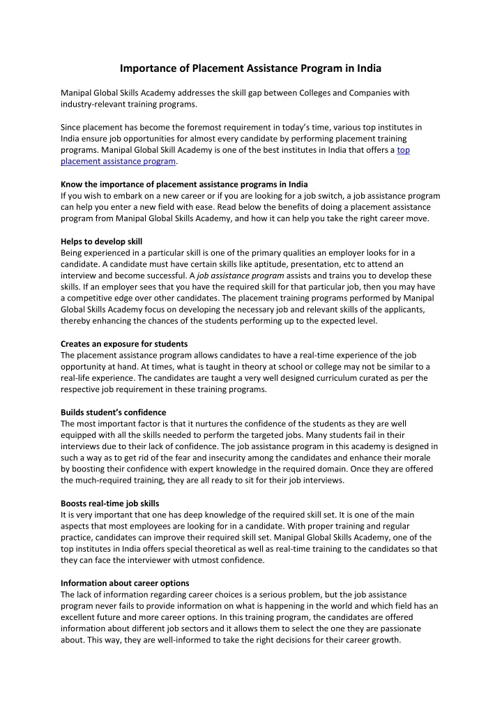 Ppt Importance Of Placement Assistance Program In India Powerpoint