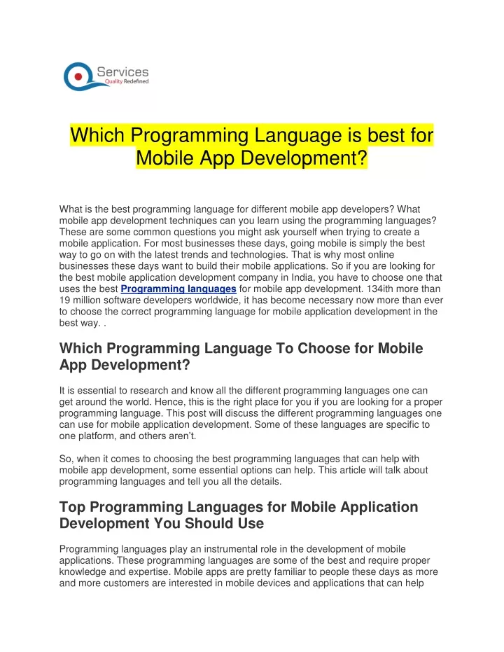 PPT Which Programming Language Is Best For Mobile App Development PPT Which Programming Language Is Best For Mobile App Development