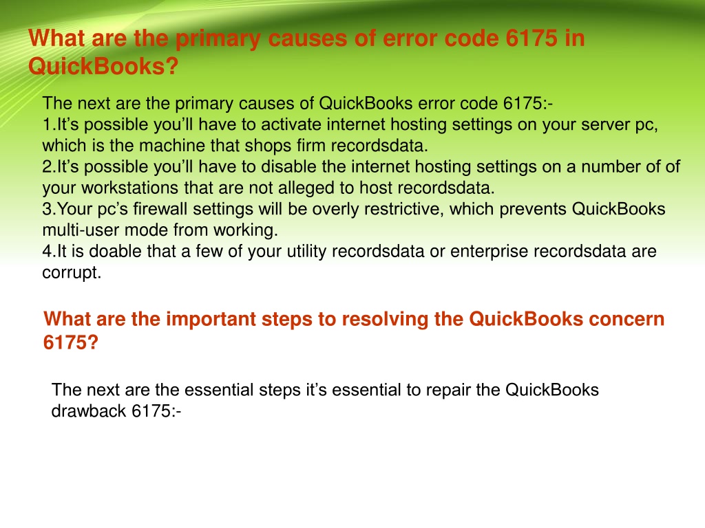 PPT - QuickBooks Error 6175 Powerful but Easy Steps to Fix PowerPoint ... PPT - QuickBooks Error 6175 Powerful but Easy Steps to Fix PowerPoint ...