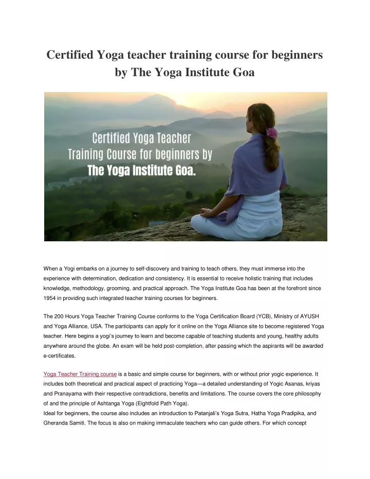 PPT - Certified Yoga teacher training course for beginners by The Yoga Institute Goa PowerPoint ...