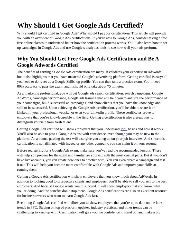 PPT - Google Ads Certified PDF PowerPoint Presentation, free download - ID:11650673
