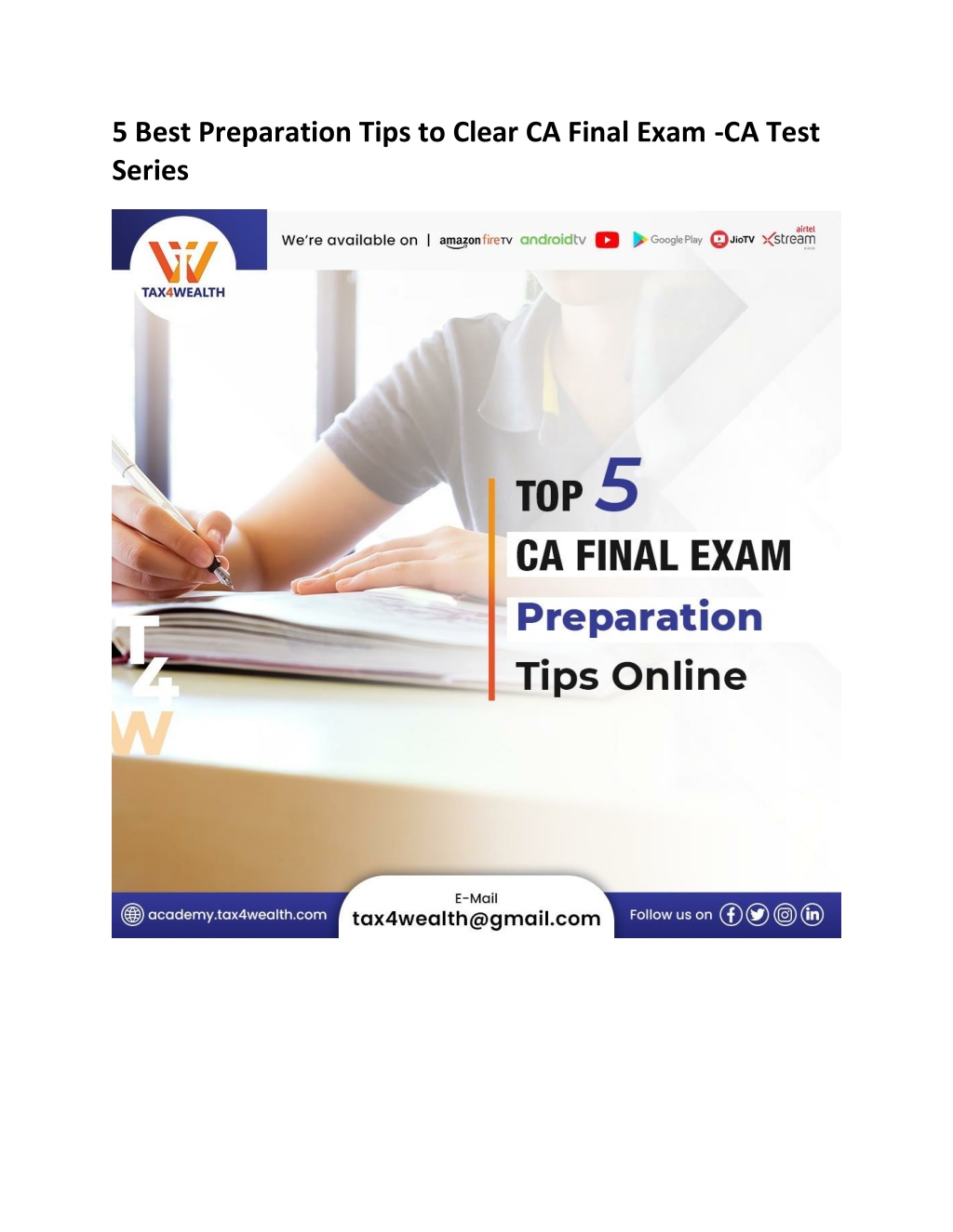 PPT - 5 Best Preparation Tips to Clear CA Final Exam PowerPoint ...