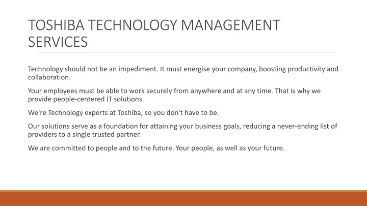 PPT - TOSHIBA TECHNOLOGY MANAGEMENT SERVICES IN DELAWARE PowerPoint ...
