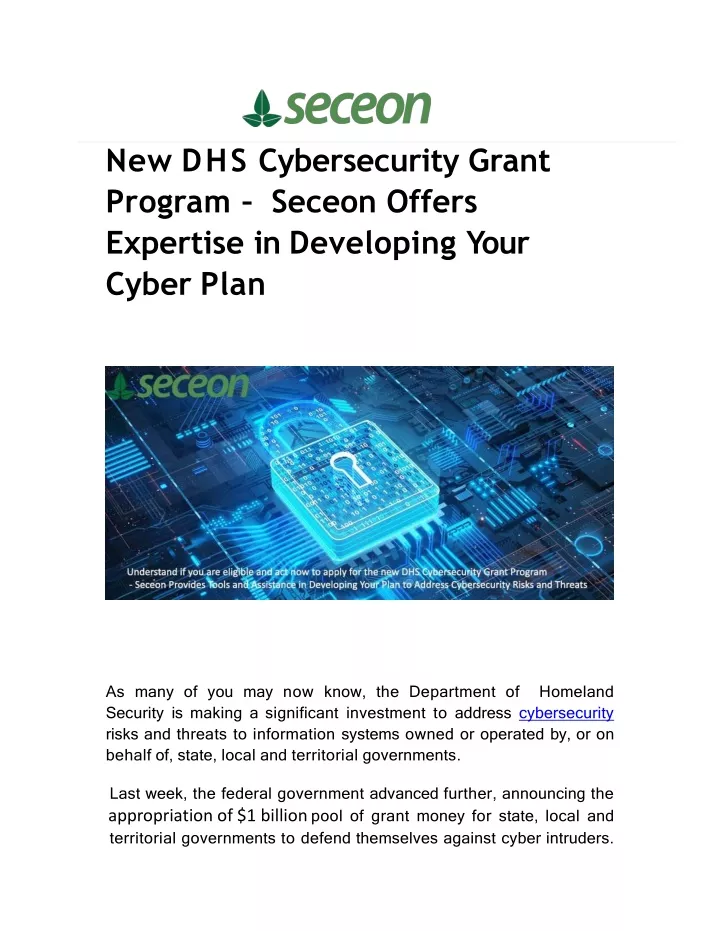 PPT - New DHS Cybersecurity Grant Program - Seceon Offers Expertise in ...