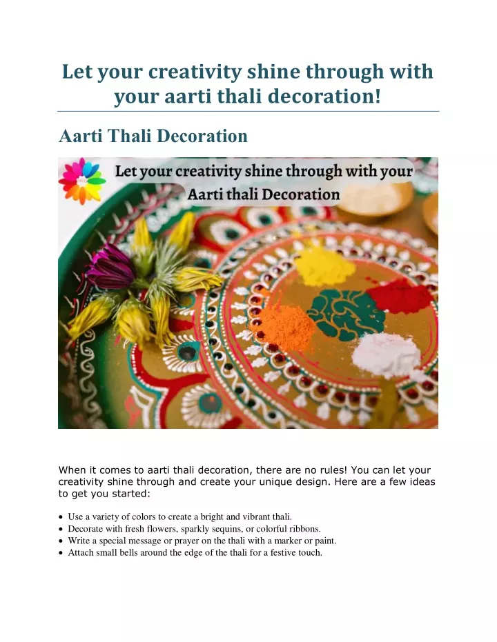 PPT - Let your creativity shine through with your aarti thali ...