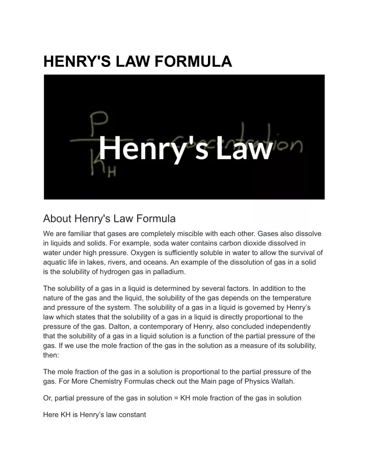 PPT - HENRY'S LAW FORMULA PowerPoint Presentation, free download - ID ...