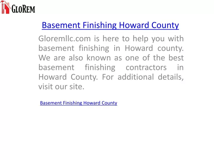 PPT - Basement Finishing Howard County Gloremllc.com PowerPoint ...