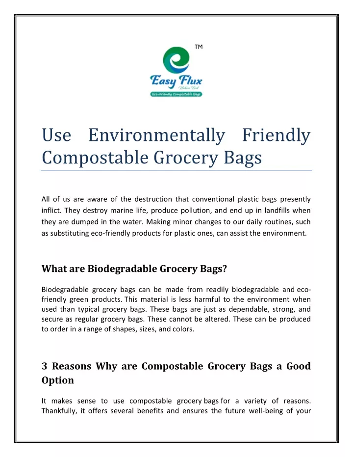 PPT - Use Environmentally Friendly Compostable Grocery Bags PowerPoint ...