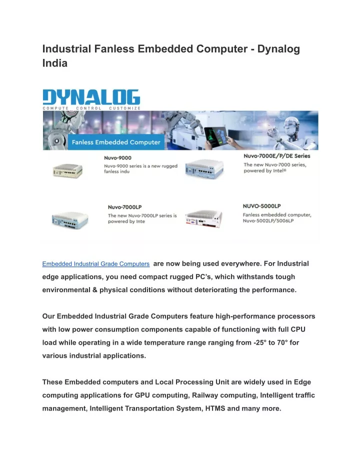 PPT - Industrial Fanless Embedded Computer - Dynalog India PowerPoint ...