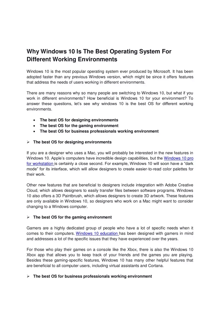 PPT - Why Windows 10 Is The Best Operating System For Different Working ...