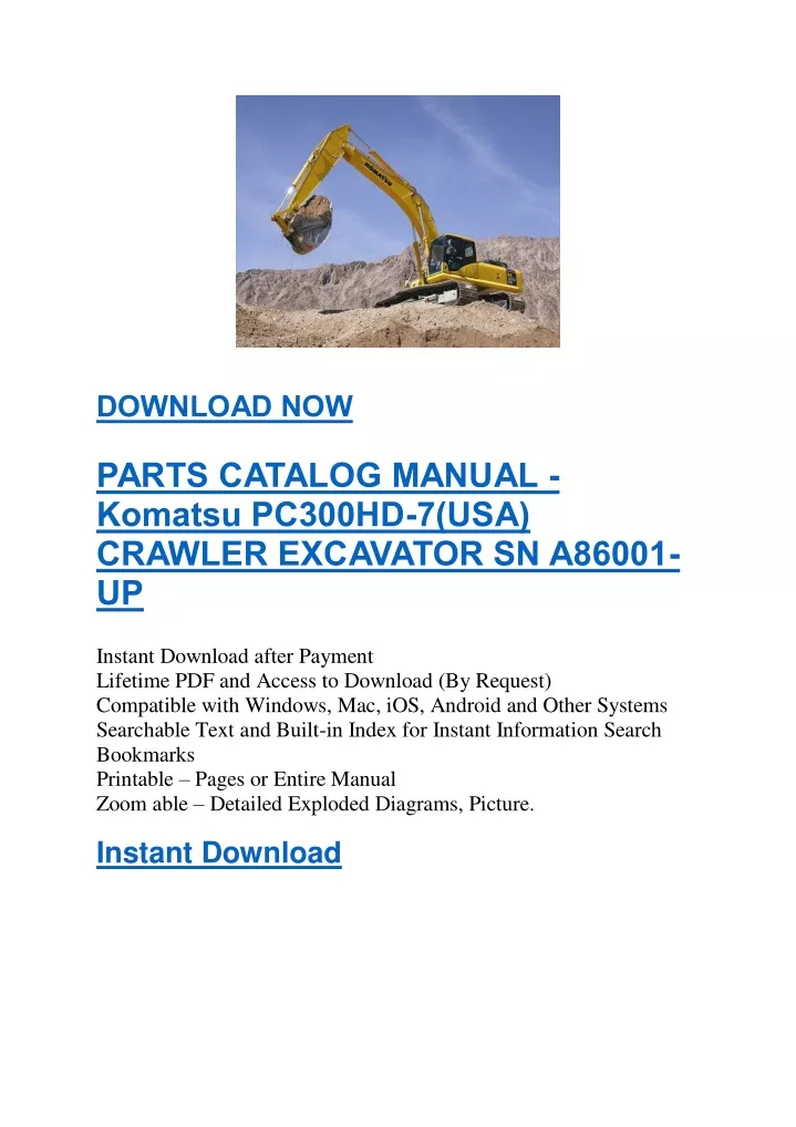 PPT - Komatsu PC300HD-7 CRAWLER EXCAVATOR PARTS MANUAL SN A86001-UP PowerPoint Presentation - ID ...