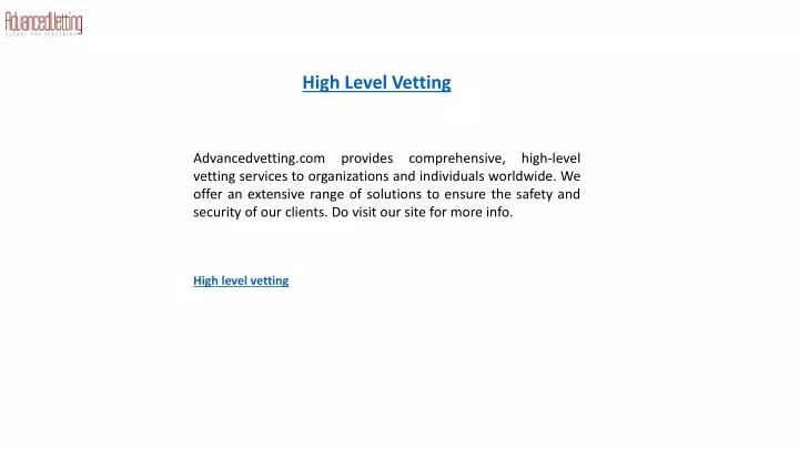 PPT - High Level Vetting Advancedvetting.com PowerPoint Presentation ...