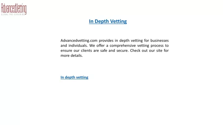 PPT - In Depth Vetting Advancedvetting.com PowerPoint Presentation ...