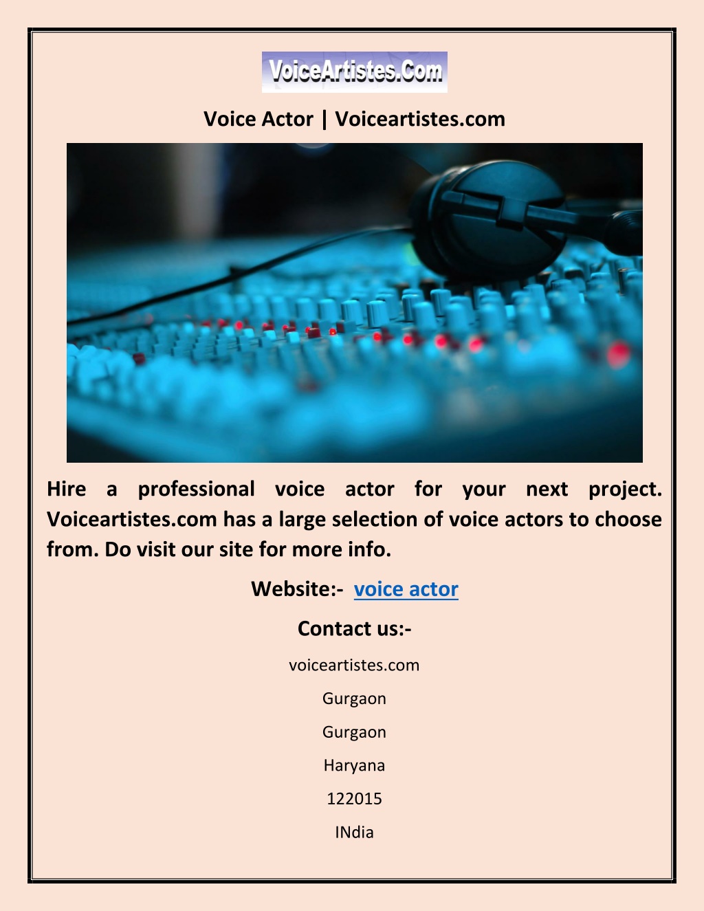 PPT - Voice Actor | Voiceartistes.com PowerPoint Presentation, free ...