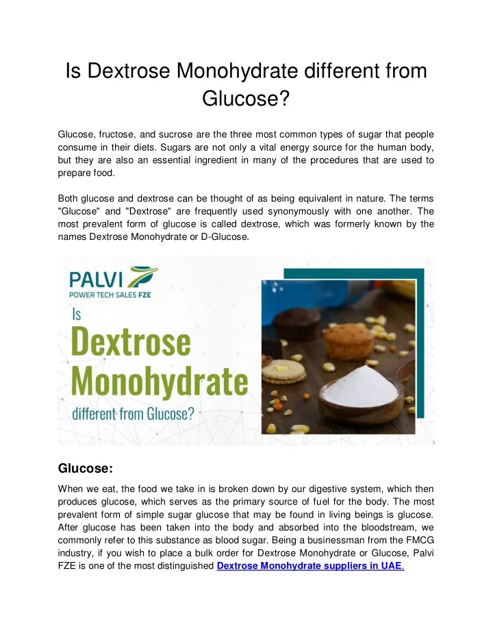 PPT - Palvi FZE - Is Dextrose Monohydrate different from Glucose ...
