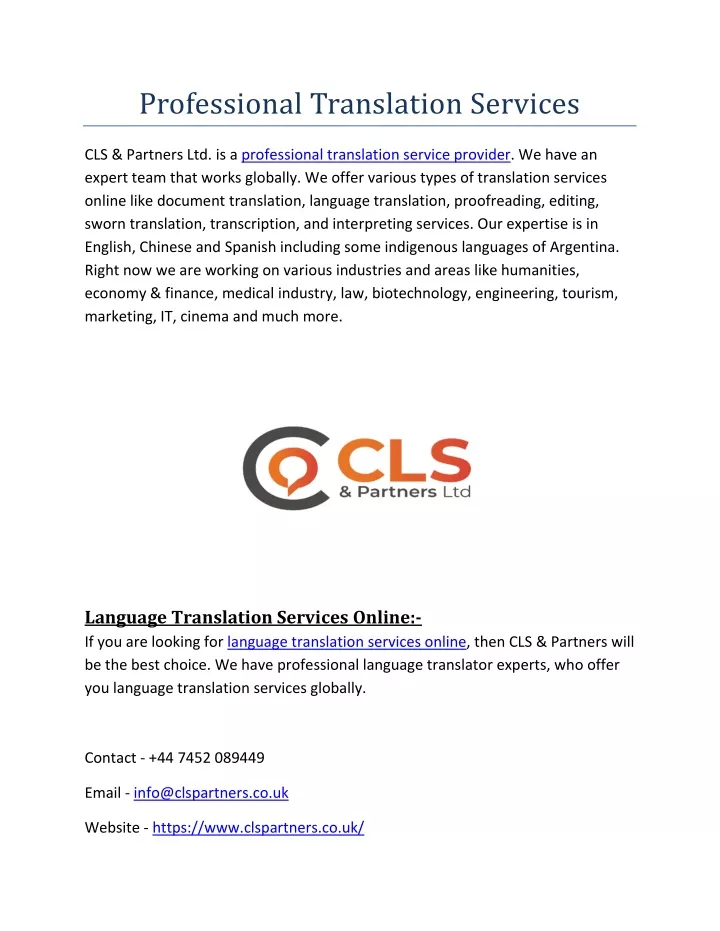 PPT - Professional Translation Services By CLS & Partners PowerPoint ...