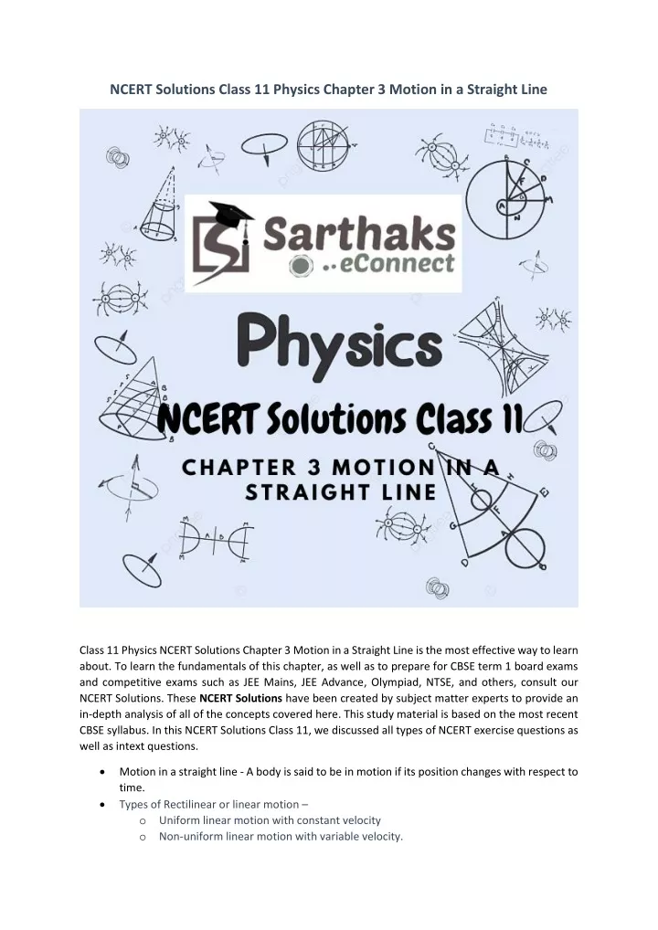 PPT - NCERT Solutions Class 11 Physics Chapter 3 Motion in a Straight ...