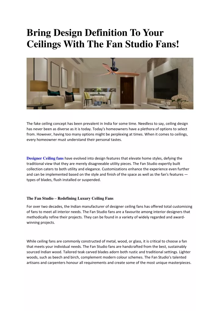 PPT - Bring Design Definition To Your Ceilings With The Fan Studio Fans ...