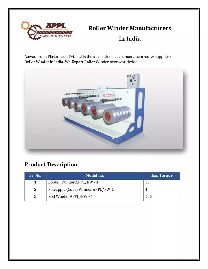 PPT - Roller Winder Manufacturers in India PowerPoint Presentation ...