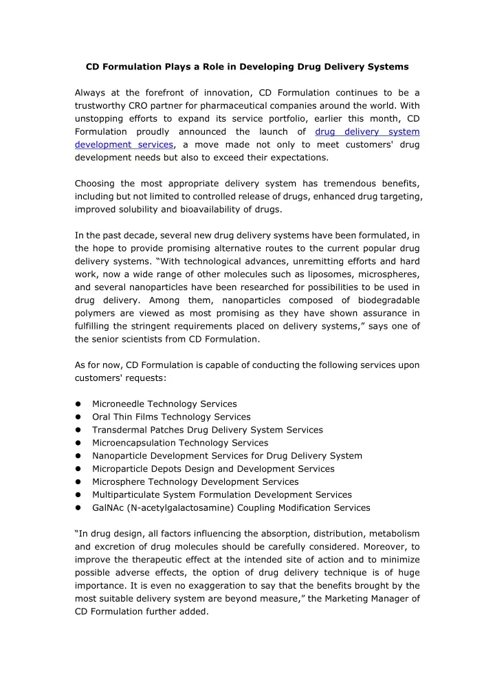 PPT - CD Formulation Plays a Role in Developing Drug Delivery Systems PowerPoint Presentation ...