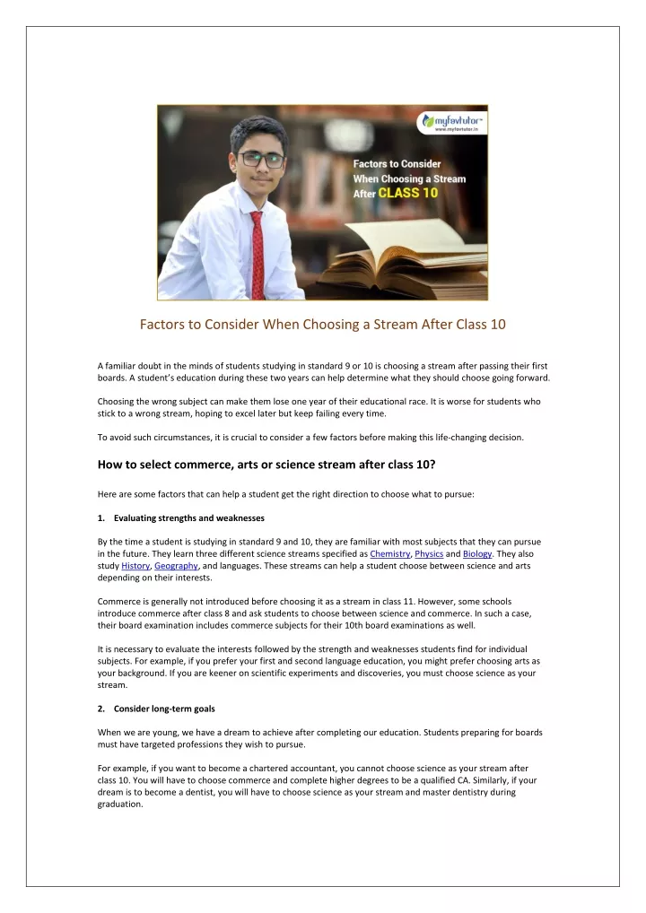 Ppt Factors To Consider When Choosing A Stream After Class 10