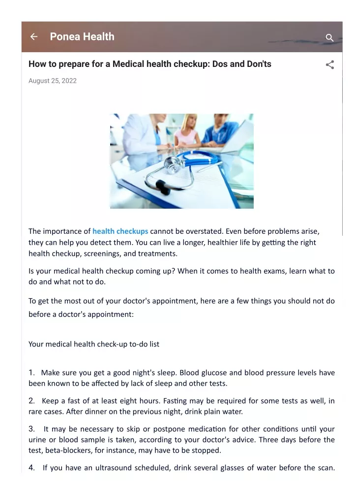 PPT - How to prepare for a Medical health checkup: Dos and Don'ts ...