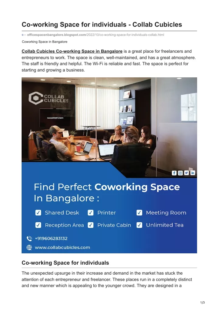 PPT - Co-working Space for individuals - Collab Cubicles PowerPoint ...