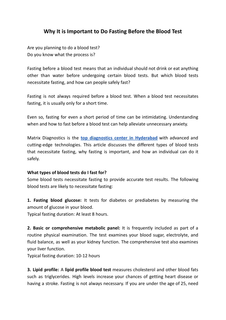 PPT - Why It is Important to Do Fasting Before the Blood Test ...