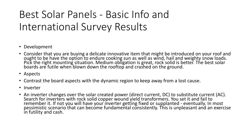 PPT - Best Solar Panels - Basic Info and International Survey Results ...