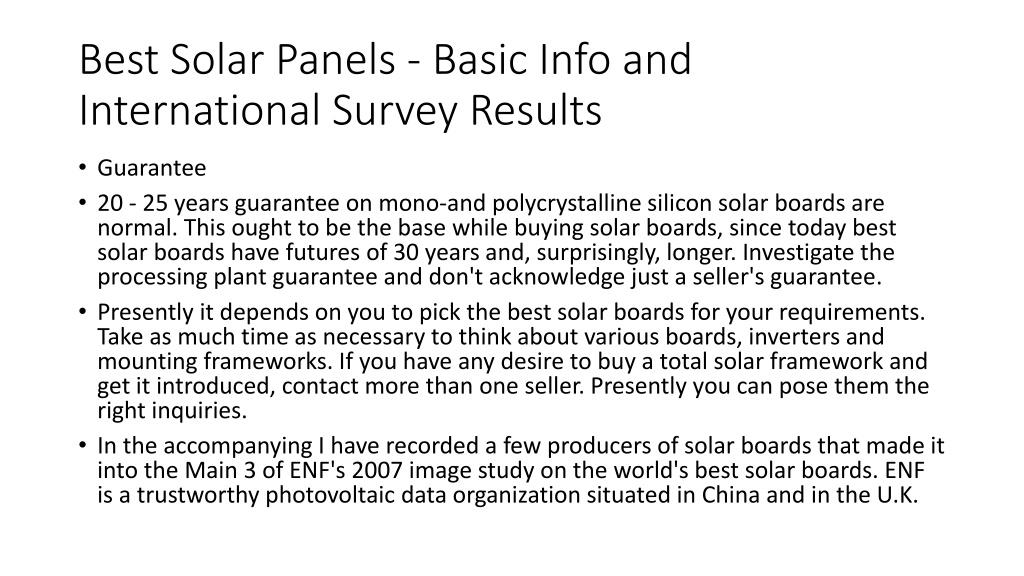 PPT - Best Solar Panels - Basic Info and International Survey Results ...