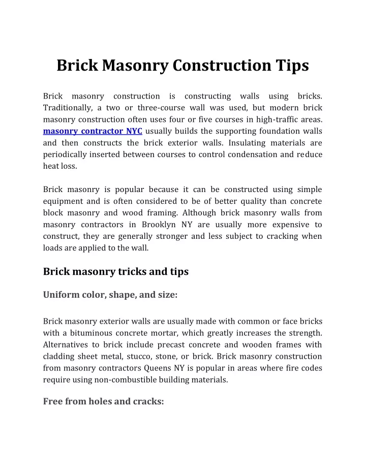 PPT - Brick Masonry Construction Tips PowerPoint Presentation, free download - ID:11681151