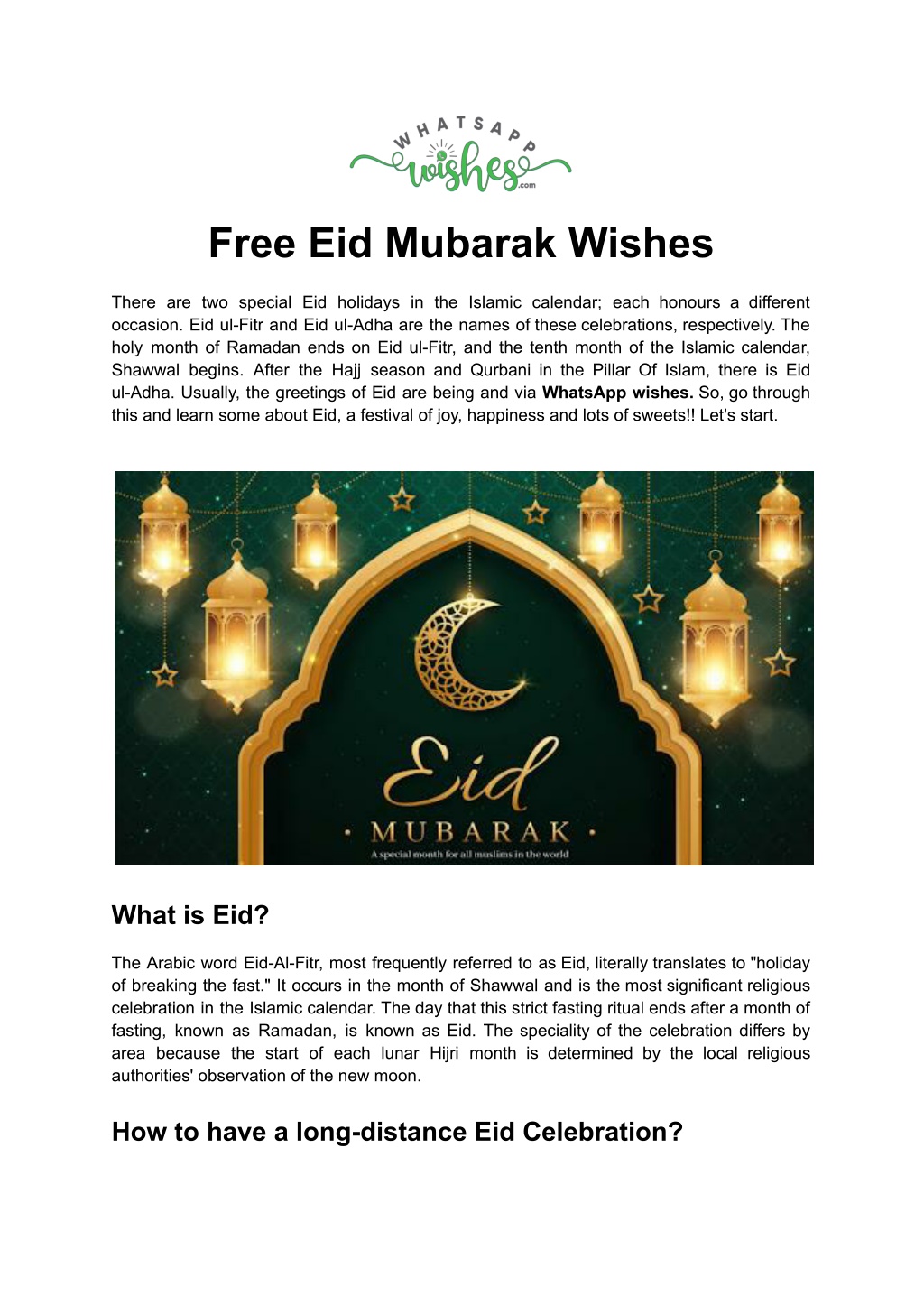 PPT - Free Eid Mubarak whatsapp Wishes PowerPoint Presentation, free ...