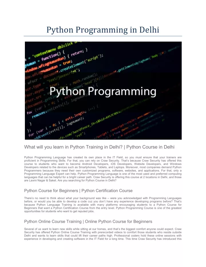 PPT - Python Programming in Delhi PowerPoint Presentation, free download - ID:11683563