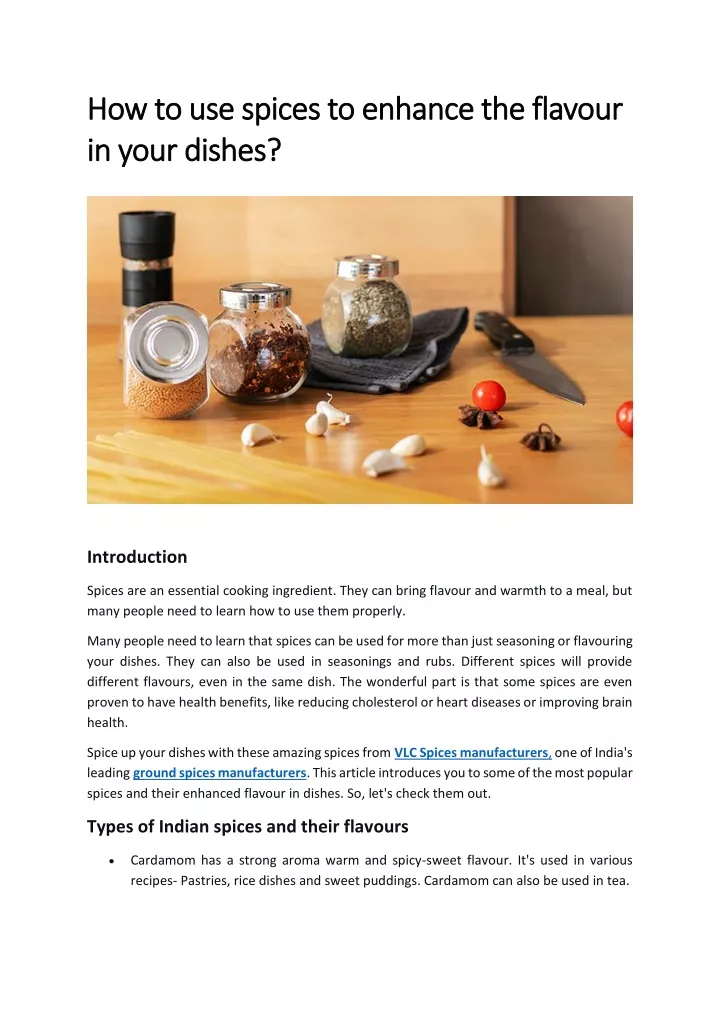 Ppt How To Use Spices To Enhance The Flavour In Your Dishes