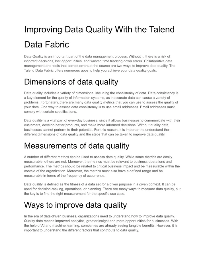 PPT - Improving Data Quality With the Talend Data Fabric PowerPoint ...