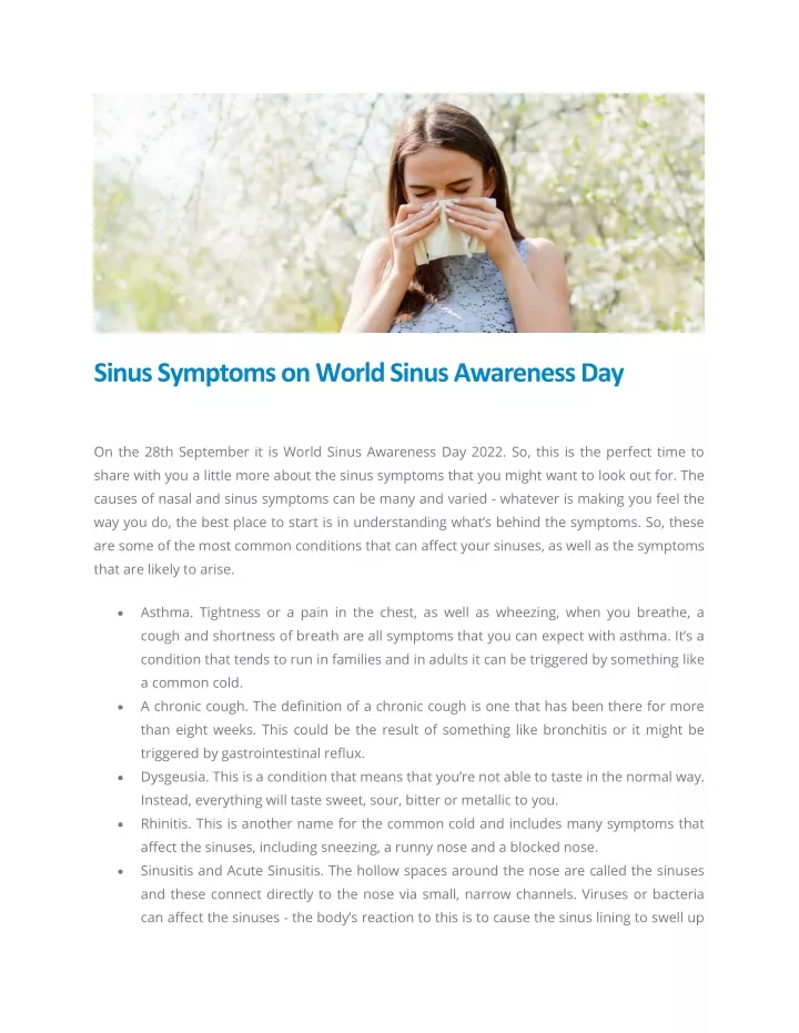 Ppt Sinus Symptoms On World Sinus Awareness Day Harley Street Ent